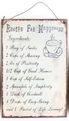 Hanging Metal Sign - Recipe For Happiness : Amazon.co.uk: Home & Kitchen