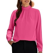 Funlingo Women's 2024 Long Sleeve Tops Dressy Casual V Neck Tunic Shirts Loose Chiffon Work ...