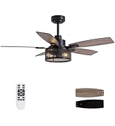 LuminFan 46 Inch Boho Black Rattan Ceiling Fans with Lights and Remote ...