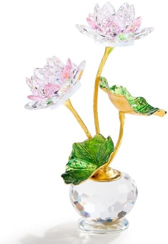 Amazon.com: Qianwei Crystal Pink Lotus Flower with Stems - Glass Decor ...