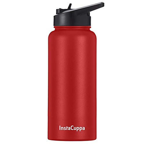 InstaCuppa Insulated Water Bottle 1000 mL, with Straw Lid, Double-Wall ...
