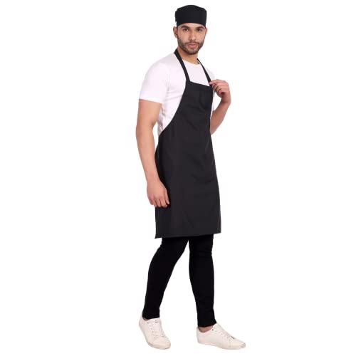 uniformer Black Chef Apron And Cap For Mens And Womens Suitable For ...