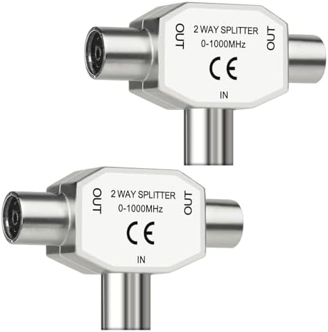 2 X TV Aerial Coax Splitter, Digital Signal Antenna Splitter, 2 Way 1 ...