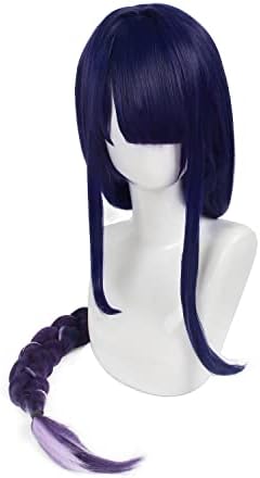 Amazon.com: MoeLoli Raiden Cosplay wig for Genshin Impact Blue with Big ...