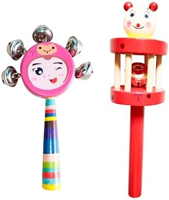 Colourful Wooden Baby Rattle Toy - Hand Crafted Rattle Set for Kids ...