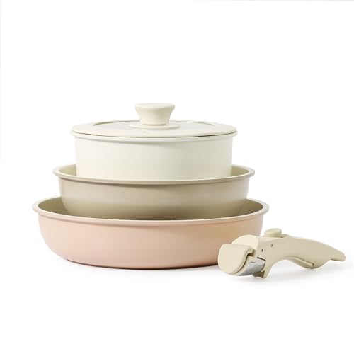 CAROTE 5pcs Pots and Pans Set, Nonstick Cookware Set Detachable Handle ...