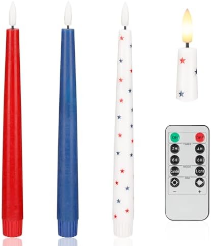 Amazon.com: Red White and Blue Star Candles, Flameless Taper Candles ...