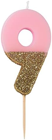 Pink Number 9 Nine Birthday Candle with Gold Glitter | Premium Quality ...