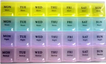 RK RETAILER Weekly Pill Organiser, 4 Times A Day, 7 Days of Week, Mon ...
