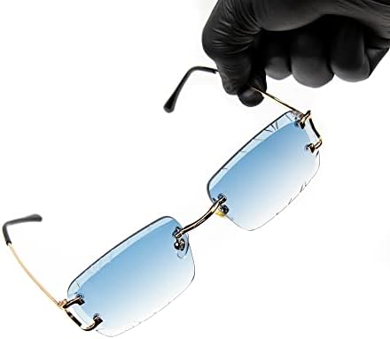 Amazon.com: Street Knitted Luxury Rimless Gem Cut Hip Hop Blue Tint ...