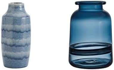 Amazon.com: Denim Layered Ceramic Vase and Blue Cinched Glass Vase ...