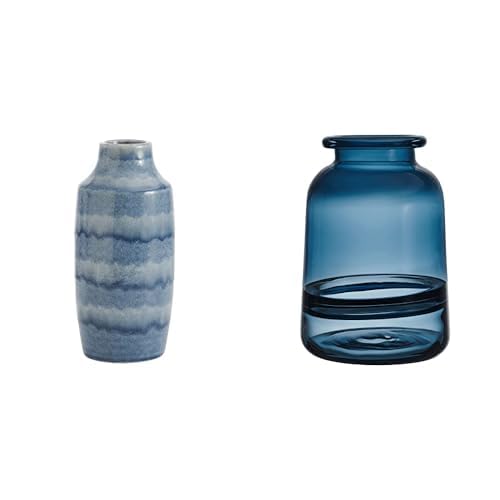 Amazon.com: Denim Layered Ceramic Vase and Blue Cinched Glass Vase ...