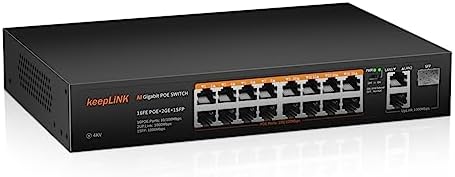 keepLiNK 18 Port PoE Switch mit 16 100Mbps PoE+ Ports 240W, 2 Gigabit Uplink Ports, 1 1000Mbps ...