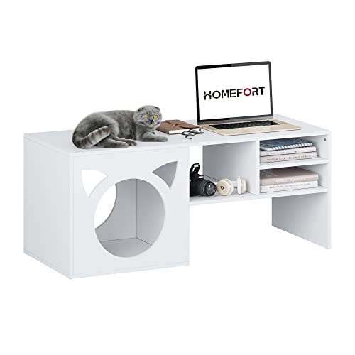 HOMEFORT Table basse avec niche pour chat en bois avec rangement ...