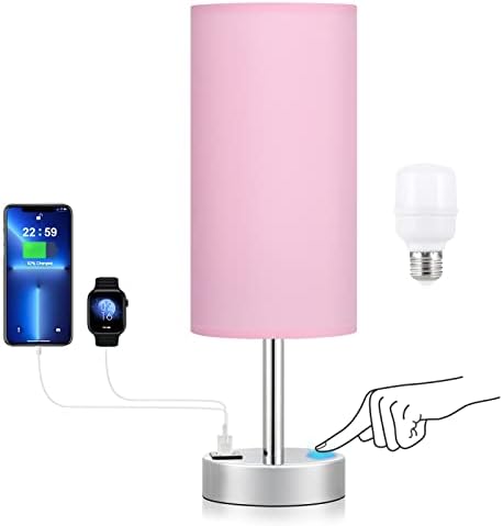 Dicoool Pink Touch Nightstand Lamps for Girl - Small Desk Bedside Lamp ...