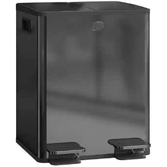 HOMCOM Dual Kitchen Bin, 2 x 20L Stainless Steel Double Rubbish Bin ...
