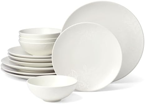 Amazon.com | Oneida 897506 Roseto 12-Piece Dinnerware Set, Pumice, Grey ...