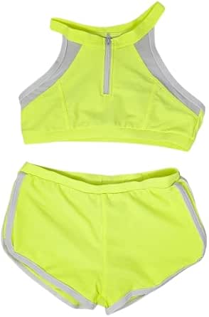 Amazon.com: Girls Two Piece Print, Solid Color Bikini Bathing Suit ...