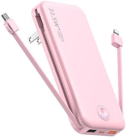 Amazon.com: Portable Charger with Built in Cable and AC Wall Plug, USB ...