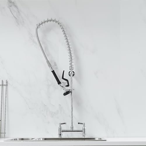 Commercial Sink Faucet, Deck Mount 2 Hole Two Handle Coiled Spring Pull ...