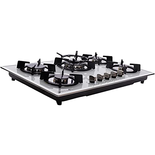 30 Inch Gas Cooktop DTW5701 White Tempered Glass Gas Stovetop, 5 Gas ...