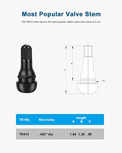 Riseuvo 100pcs TR413 Tire Valve Stem Rubber Snap-in Valve Stems (TR413 ...