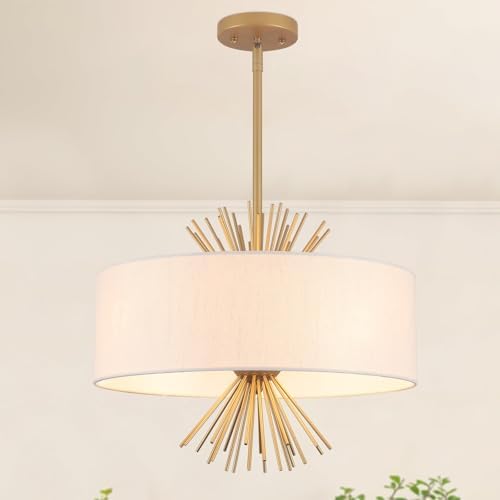 Bedoxin Drum Chandelier, 17.71” Gold Chandelier Farmhouse Pendant Light ...