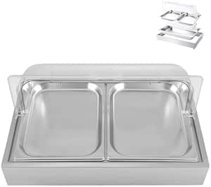 Rose Gold Stainless Steel Buffet Serving Tray with Clear Roll Top Cover ...
