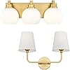 METWET Bathroom Light Fixtures, 3-Light Brushed Gold Vanity Light, Modern Wall Sconces with Milk ...