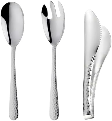 Amazon.com | Ymeibe Salad Spoon and Fork Stainless Steel Tong Serving Set, Heavy Duty Hammered ...