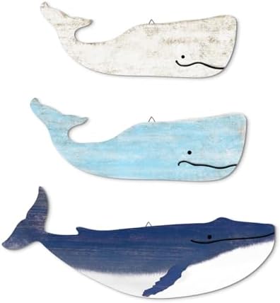 Amazon.com: Putuo Decor Blue And White Whale Beach Wall Decor Wooden ...