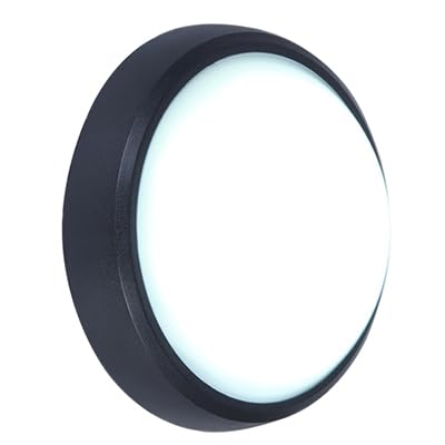 GreenBrook Outdoor Round Bulkhead Light, Black Plastic, Wall Mounted ...
