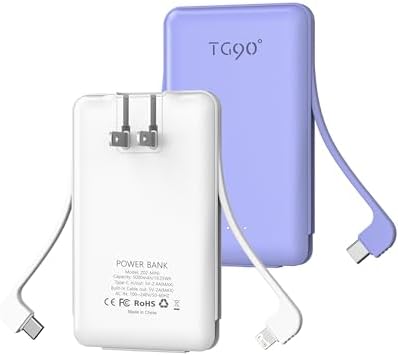 TG90° 2 Pack External Battery Pack 5000mAh Portable Charger, USB C ...