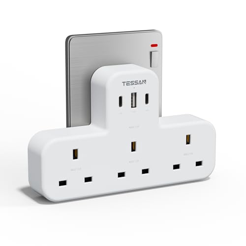 Extension Plug with 1 USB and 2 USB C, TESSAN 3 Way Plug Adapter UK ...