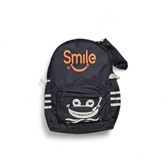 Buy Smile Backpack, Navy Blue, with Front Pocket, Striped Design ...