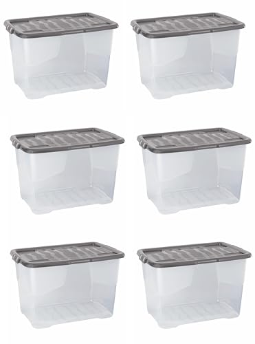 Strata 6 x 65 Litres Curve Plastic Stackable Storage Box & Lid with ...