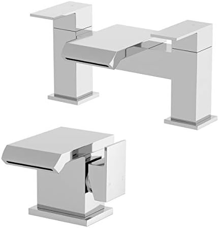 Celala Bathroom Waterfall Basin Taps with Pop-up Waste and Square Bath ...