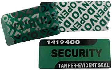 Green Security Labels X 100. Tamper Evident Stickers Seals with Black ...