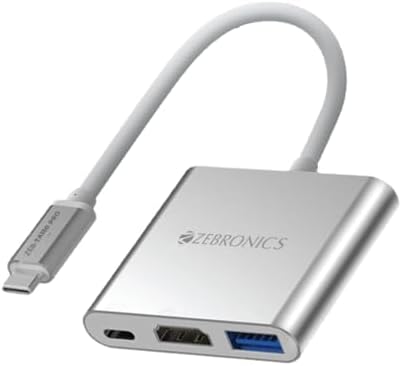 ZEBRONICS TA200UR Type C to Ethernet Adapter (4-in-1 Multiport Hub), 3 ...