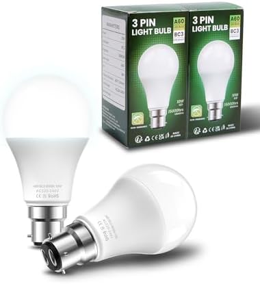 BrightArk BC3 3 Pin LED 10W Energy Saving Light Bulbs Cool White 6500K ...