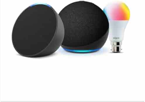 Echo Dot (5th Gen, Black) and Echo Pop (Black) combo with Wipro 9W LED ...