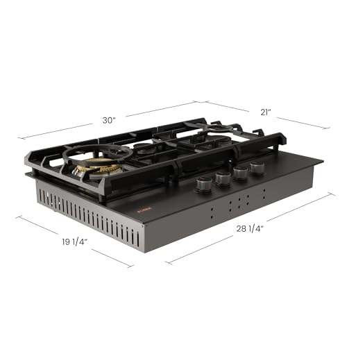 FOTILE GLG30401-Y 30” Moonshadow Tempered Glass 4 Gas Cooktop, Tri-Ring ...