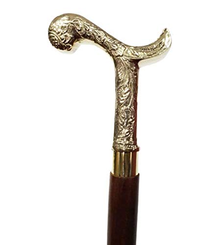 Medieval Shop Wooden Folding Walking Stick- 36 Inches With Brass Handle ...