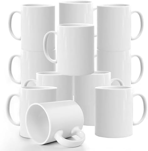 EKAM White Mugs Set of 12, White Mugs with Handle, 11oz Large Coffee ...