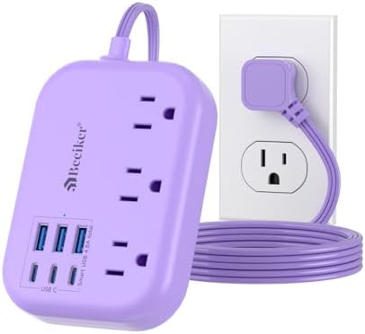 Amazon.com: 6 USB(3 USB C) Purple Travel Power Strip- 5Ft Purple ...