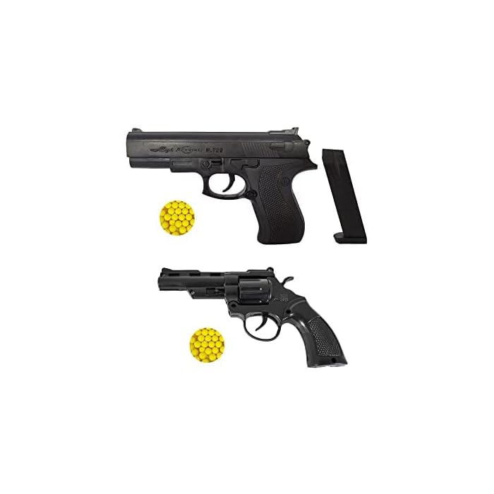 Buy TRT-Sales Pistol 729 and Revolver Plastic Toy Gun, Black with 8 ...
