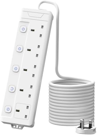 5M Extension Lead, MSCIEN Long 5 Metre 5 Gang Power Strip with Wall ...