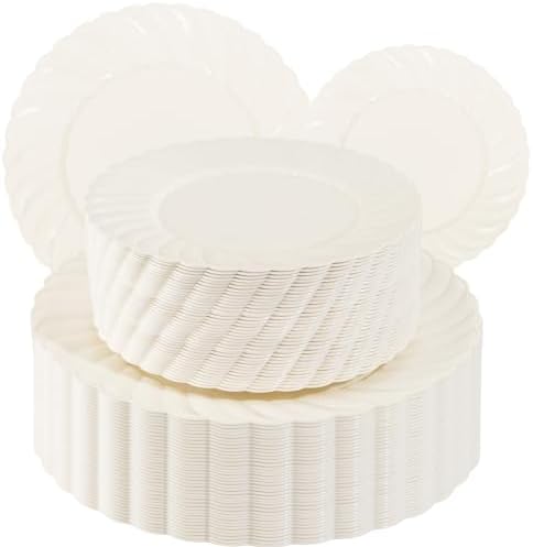 Amazon.com: Sparkle and Bash Set of 60 Cream Plastic Plates, Elegant ...