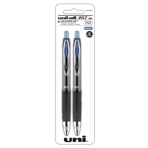 Blue Retractable Gel Pens 2 Pack with Medium Points, Uni-Ball 207 Signo ...