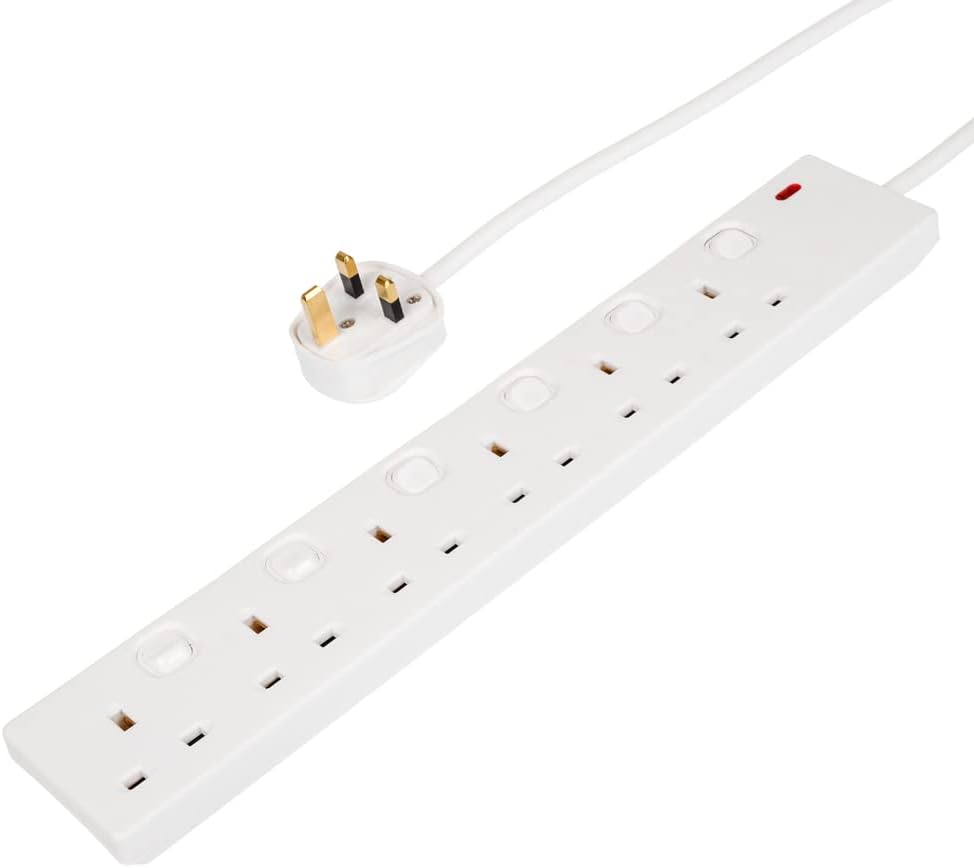 Invero® 6 Way Gang Individually Switched Power Mains Extension Lead ...
